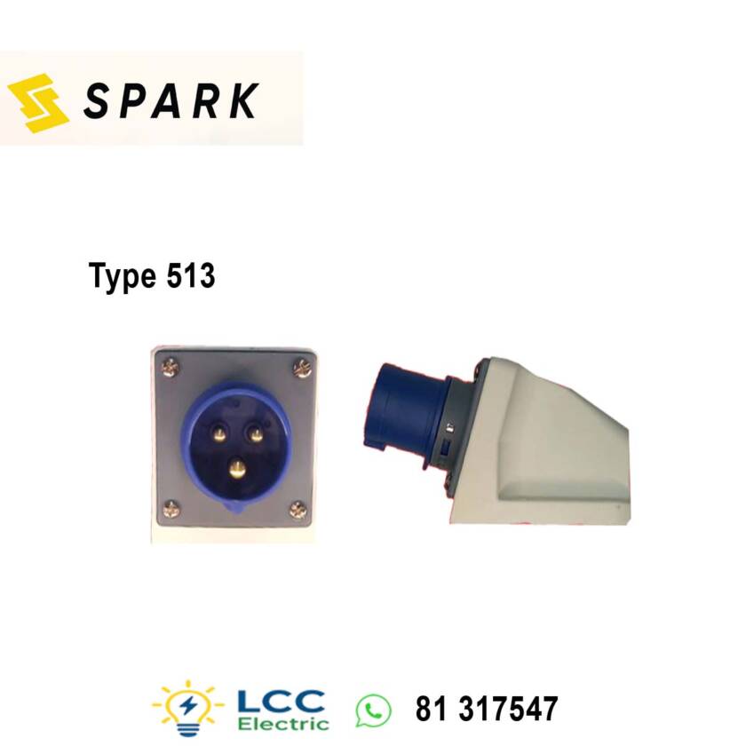 Heavy-Duty Spark Type 513 Wall Mounted Plug IP44 2P+E 16A